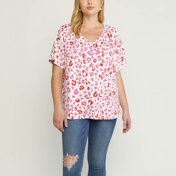 entro | Tops | Nwt Entro Pink And Red Leopard Print Plus Top | Poshmark